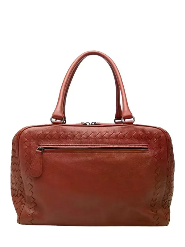 Bottega Veneta 2012-2026 Medium Intrecciato Trimmed Goatskin Madras Brera Handbag - Brown