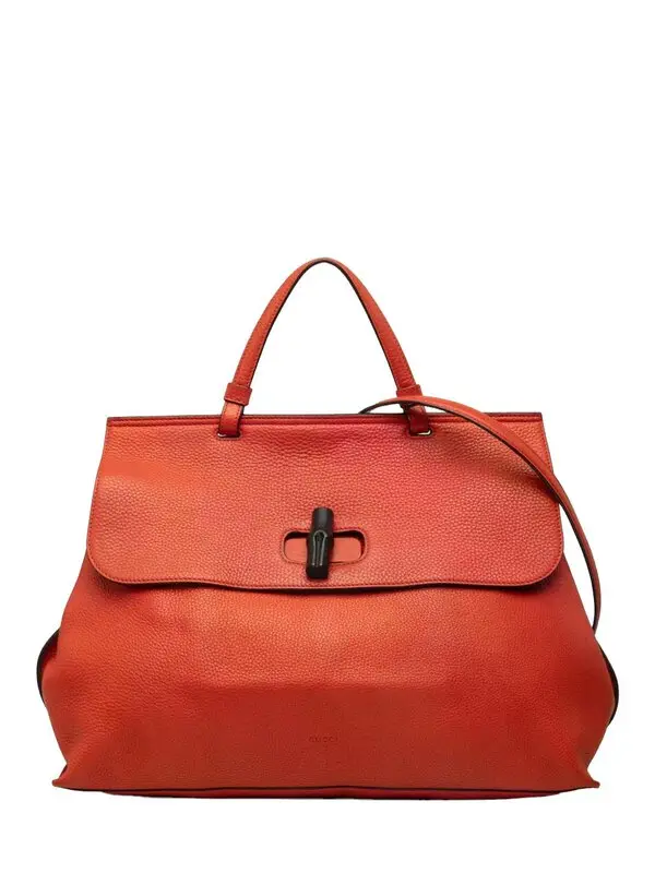 Gucci 2000-2015 Large Calfskin Bamboo Daily Satchel - Orange