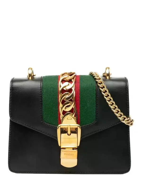 Gucci 2016-2026 Mini Calfskin Web Sylvie Chain Satchel - Black