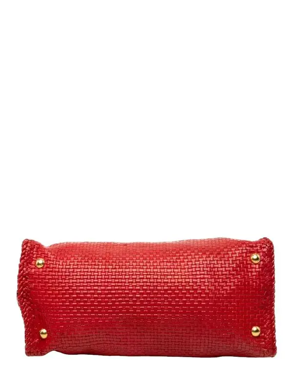 Prada 2010-2026 Small Woven Goatskin Madras Satchel - Red