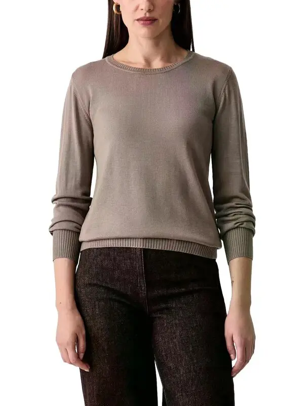 Luisa Spagnoli Mossa Long-sleeve Ribbed-trim T-shirt - Brown