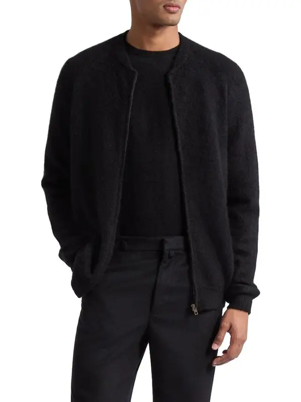 Frenckenberger Cashmere & Silk Bomber Cardigan - Black
