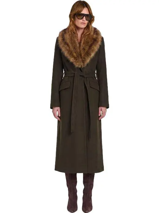 NICHOLAS Mae Coat With Faux Fur Collar - Olive
