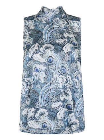 REALLY WILD CLOTHING Peacock Tie Neck Blouse - Blue/white