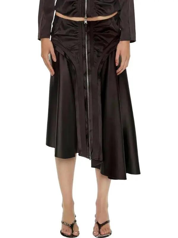 Christopher Esber Gwen Invert Ruched Silk Midi Skirt - Brown
