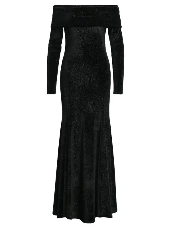 Essentiel Antwerp Kellissimo Glitter-finish Off-shoulder Flared Maxi Dress - Black