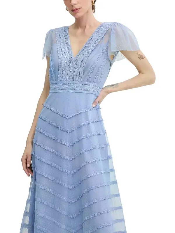 Luisa Spagnoli Prontezza Lace-trimmed Tiered Midi Dress - Blue