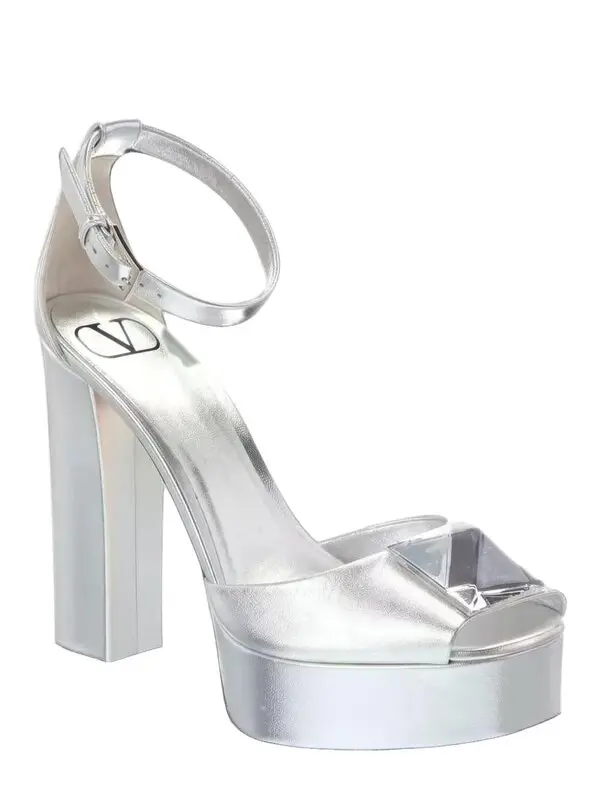 Valentino Garavani One Stud Leather Sandals - Silver