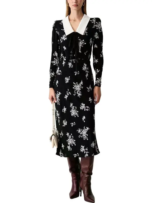 Luisa Spagnoli Gael Floral-print Pussy-bow Midi Dress - Black