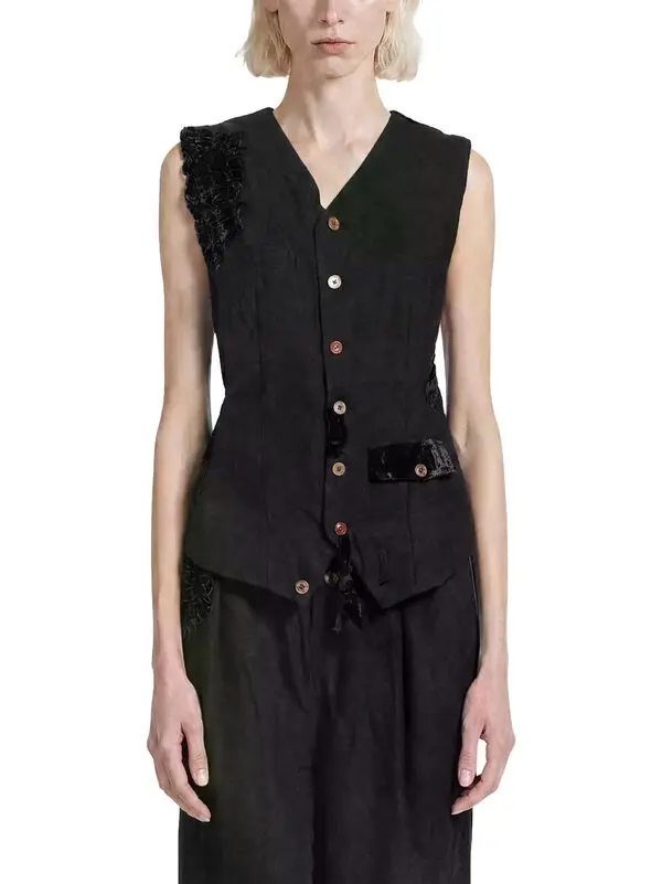 ALEKSANDR MANAMÏS Mended Poets Velvet-panel Waistcoat - Black