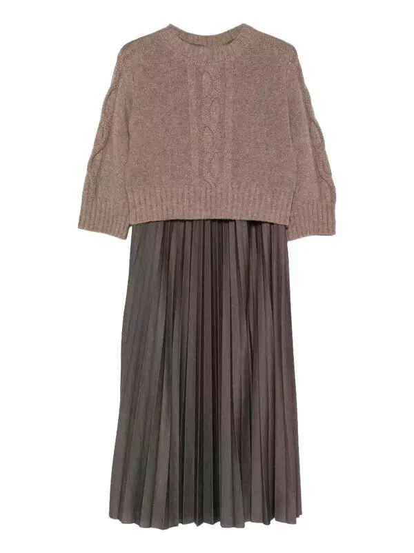 Max Mara Pleated Midi Dress And Sweater Set - Brown