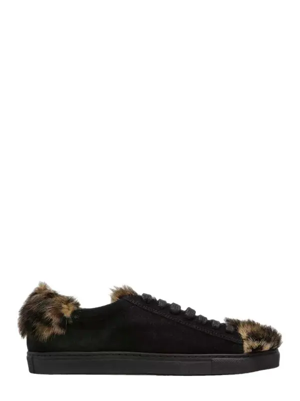 Mr & Mrs Italy Fur-trim Suede Sneakers - Black