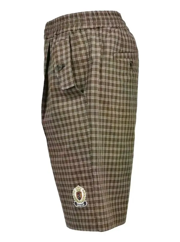 BREATH Check-print Embroidered-logo Shorts - Brown