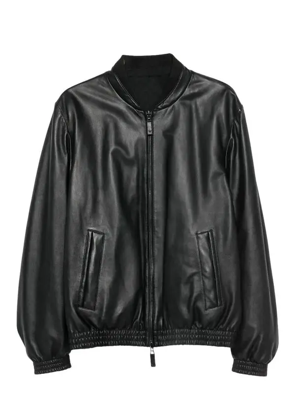 Emporio Armani Zip-up Leather Jacket - Black