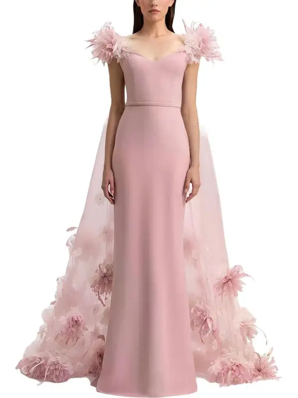 GEMY MAALOUF Floral-applique Cape-detail Dress - Pink