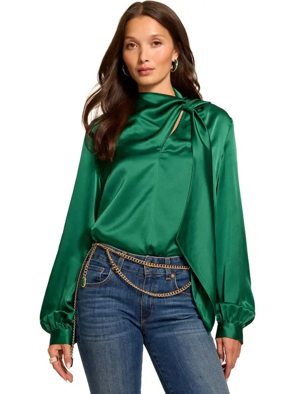 Ramy Brook Harry Silk Long Sleeve Blouse - Deep Emerald