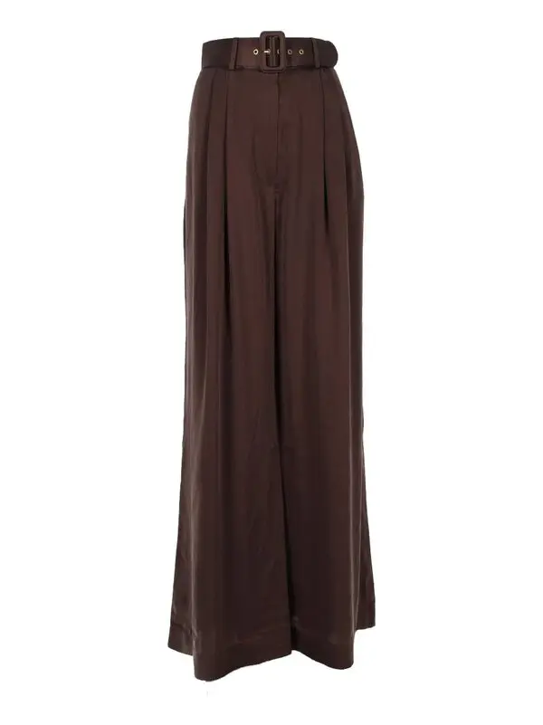 Zimmermann Pantalone In Seta Con Cintura - Brown