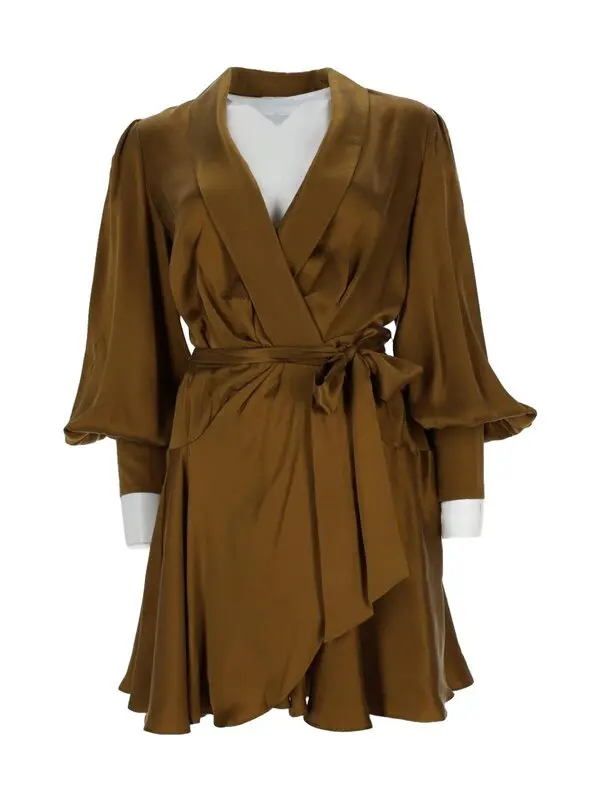 Zimmermann Mini Abito A Portafoglio In Seta - Brown