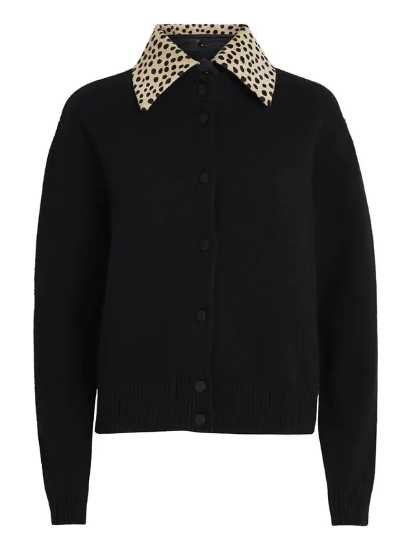 RÓHE Stretch-wool Cheetah-collar Cardigan - Black