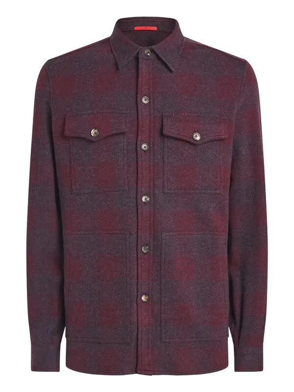 Isaia Wool Check Overshirt - Red