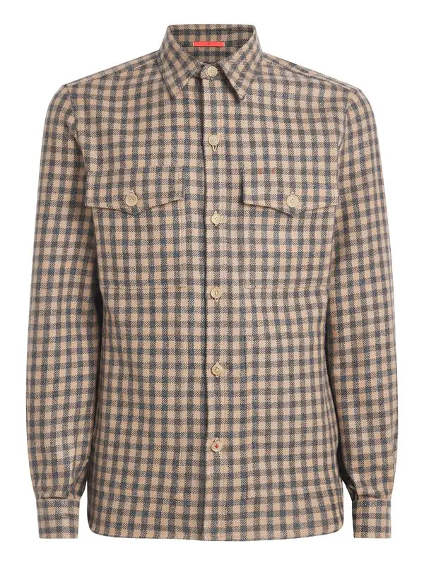 Isaia Cashmere Check Overshirt - Brown