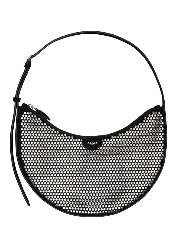 Alaïa Small Suede Studded One Piece Demi Lune Shoulder Bag - Black