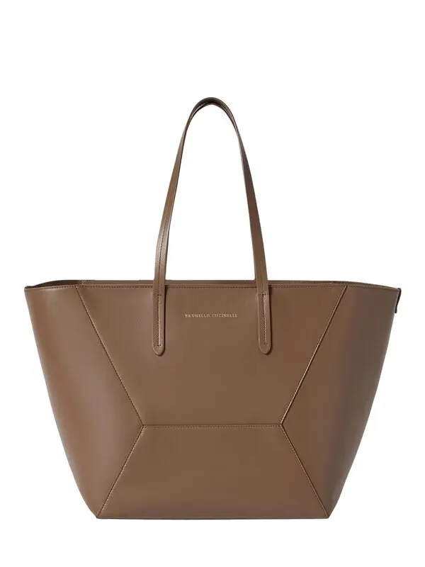 Brunello Cucinelli Large Calfskin Bc Duo Tote Bag - Brown