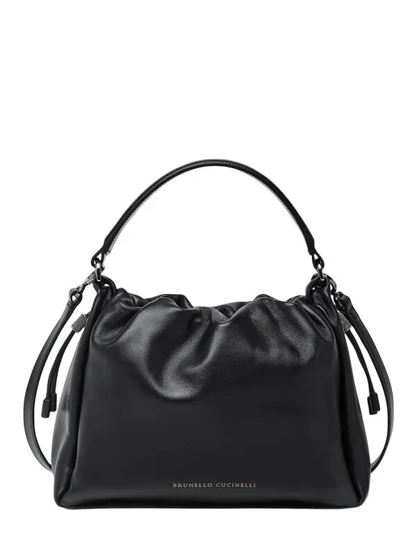 Brunello Cucinelli Small Leather Mellow Bucket Bag - Black