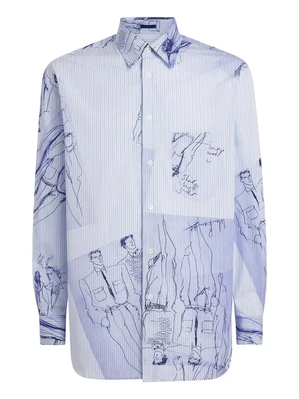 Paul Smith Cotton Stripe Illustration Shirt - Blue