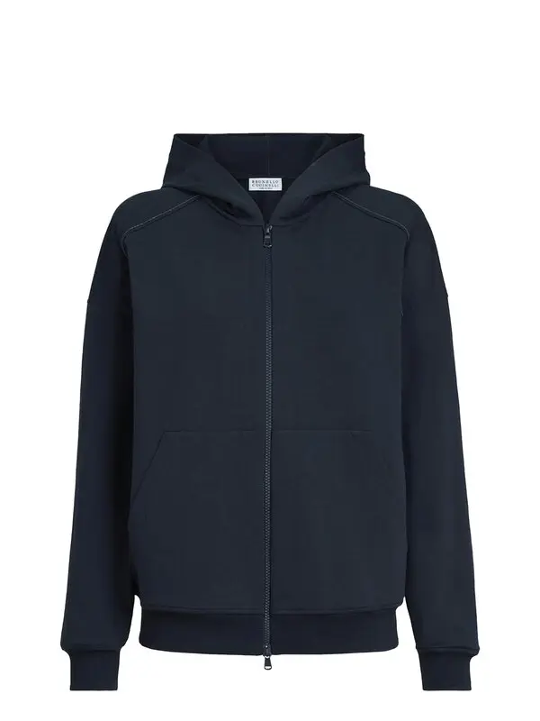 Brunello Cucinelli Stretch-cotton Zip-up Hoodie - Blue