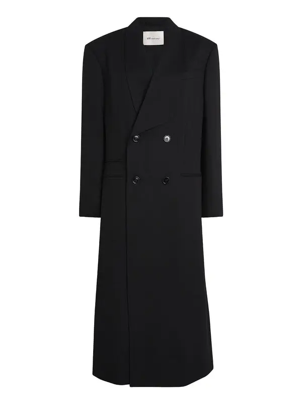 AMI Paris Wool Double-breasted Coat - Black