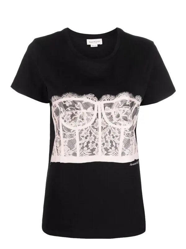 Alexander McQueen Corset Printed Crewneck T-shirt - Black
