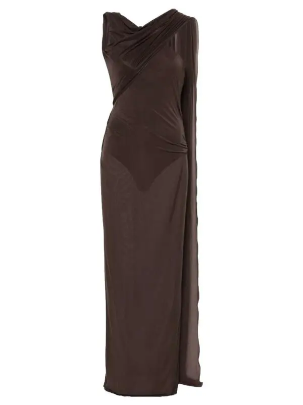 Attico Ruched Open Back Maxi Dress - Black