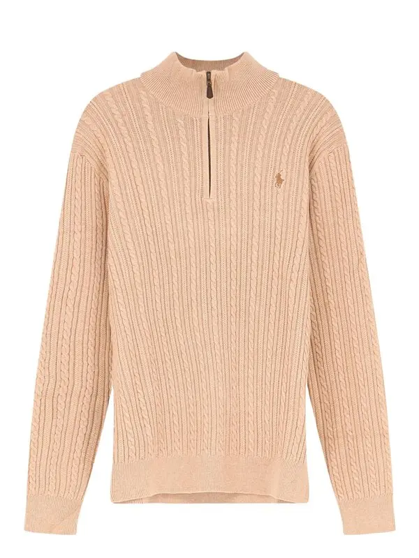 Polo Ralph Lauren Cable-knit Quarter-zip Jumper - Brown