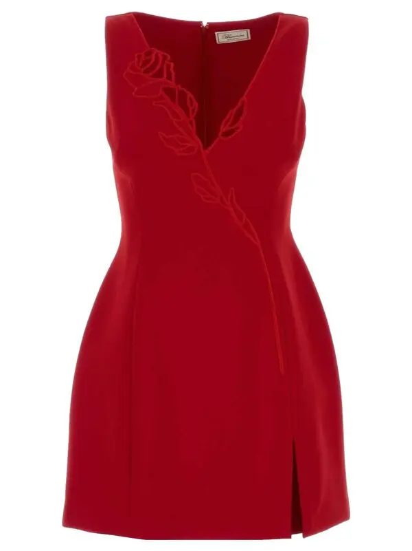 Blumarine Rose Appliqué Mini Dress - Red