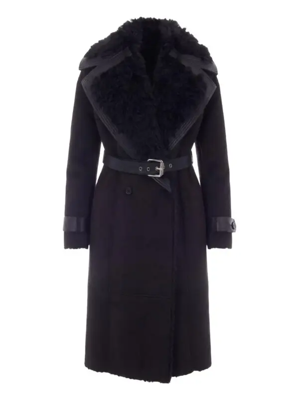 Patrizia Pepe Faux-fur Belted Coat - Black
