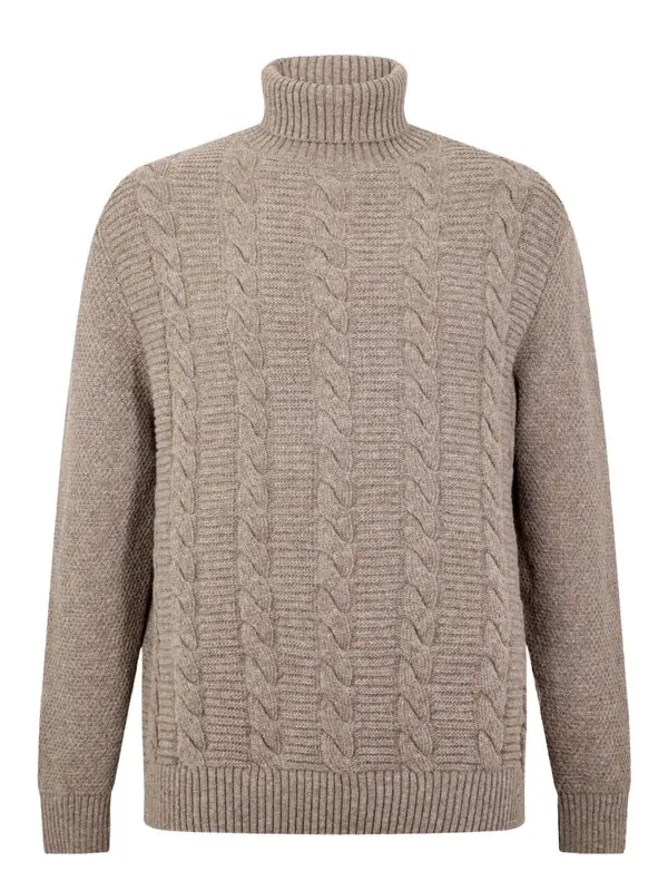 Barbour Cable Knit Wool Turtle Neck Jumper - Brown