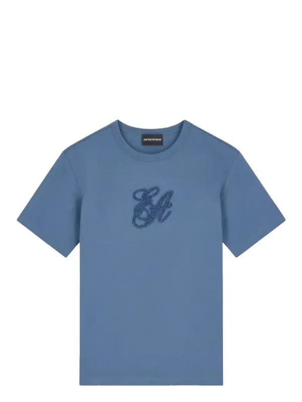 Emporio Armani Supima Jersey T-shirt With Signature Capsule Logo Embroidery - Light Blue