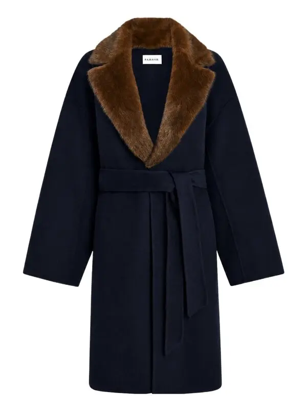 P.a.r.o.s.h Faux-fur Collar Belted Coat - Black