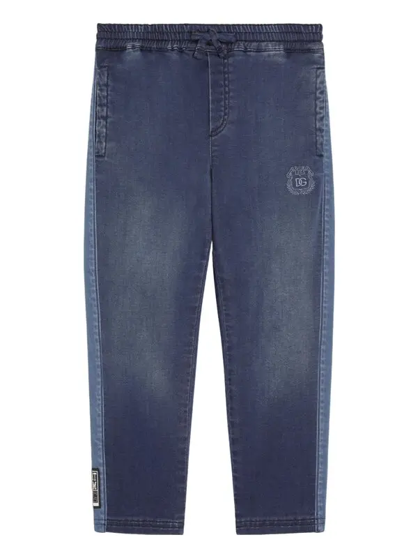 Dolce & Gabbana Denim Fleece Trousers With Embroidery - Multicolour