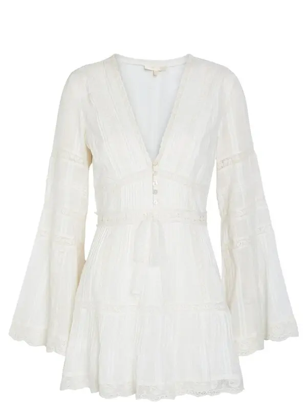 LoveShackFancy Pleated Detail Dress - White
