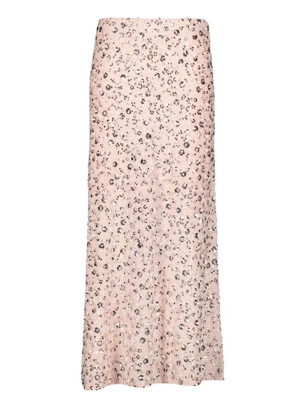 Rabanne Flower-embroidered Sequinned Midi Skirt - Pink