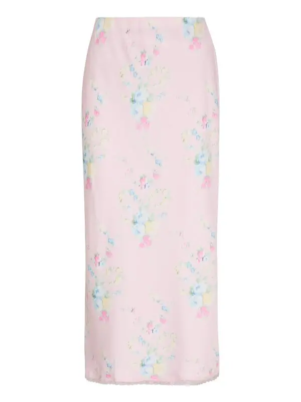 LoveShackFancy Floral Print Skirt - Pink