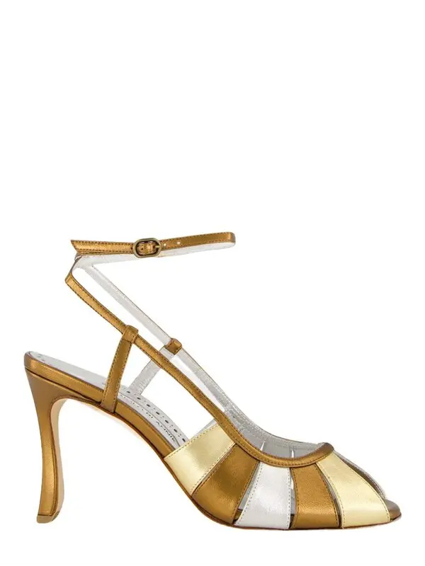 Manolo Blahnik Coludadhi Metallic Nappa Leather Ankle Strap Sandals - Gold