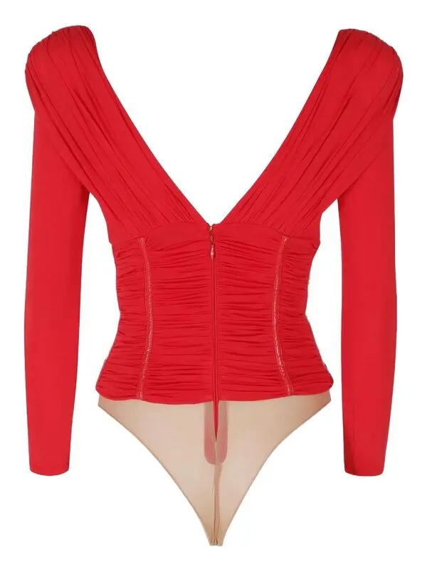 Elisabetta Franchi Ruched Zip Bodysuit - Red