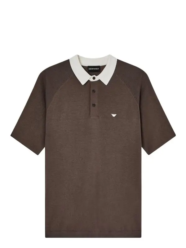 Emporio Armani Logo Embroidered Short-sleeved Polo Shirt - Brown
