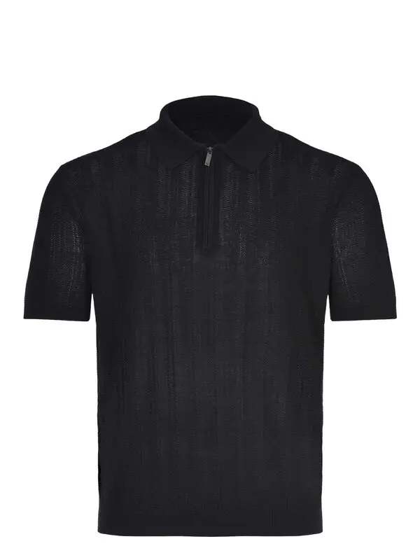 Emporio Armani Half-zipped Short-sleeved Knitted Polo Shirt - Black