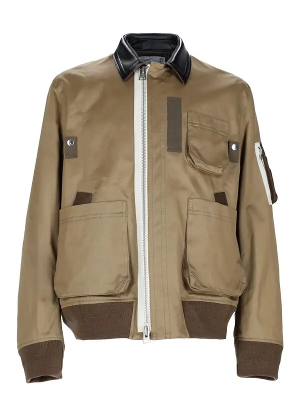 Sacai Giacca Blouson In Cotone Con Zip - Beige