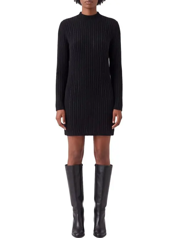TWINSET Ribbed-knit Mini Dress With Long Sleeves And Stud Embellishments - Black
