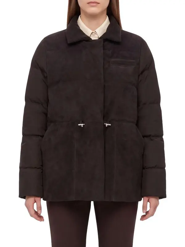 Kiton Short Quilted Puffer Jacket In Technical Fabric With Drawstring Waist - Brown